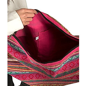 Tribe Azure Jacquard Cotton Shoulder Banana Style Fashion Travel Canvas Tote Bag Hobo Style Casual Market Purse Handbag (Pink)