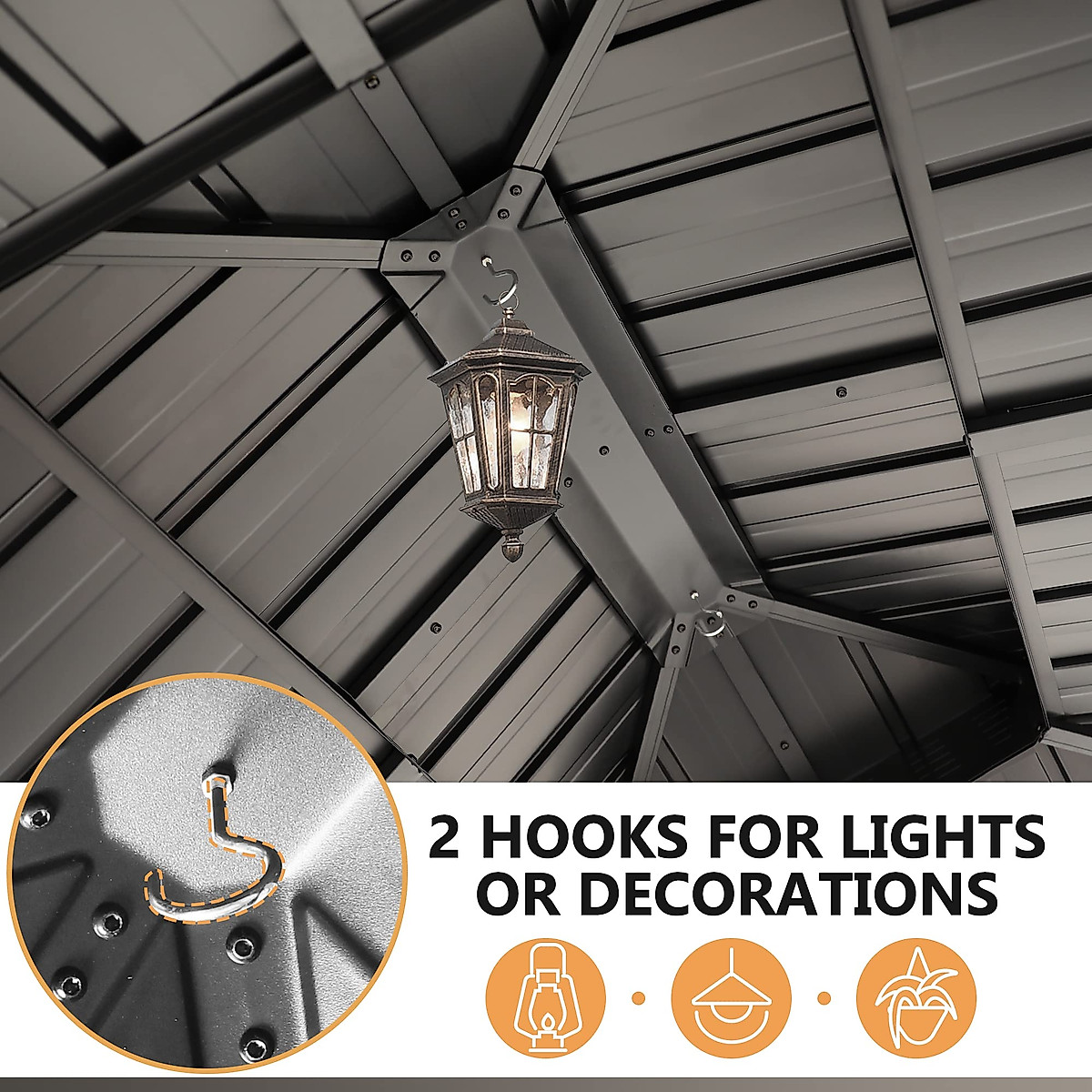 QZEN 10' x 12' Hardtop Gazebo with Netting and Curtains, Double Roof Permanent Metal Gazebo, Aluminum Frame Patio Gazebo for Backyard, Garden, Lawn and Deck