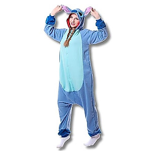 IBAX® Polar Fleece Adult Animal Onesie Pajama. Adult onesie costume. Animal onesies for adults. Halloween onesie adult. (US, Alpha, X-Large, Regular, Regular, ST Blue)