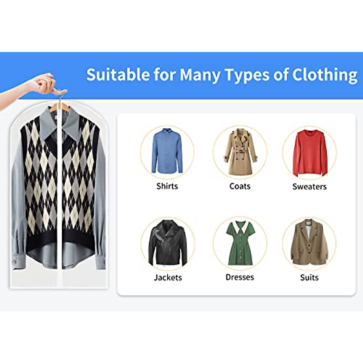 OUPAI Garment Bag for Hanging clothes, 40 inch Clear Full Zipper Suit Bags Breathable Dust Garment Cover for Closet and Cloth Storage Dustproof Closet Storage and Travel- 24'' x 40'' /10 Pack