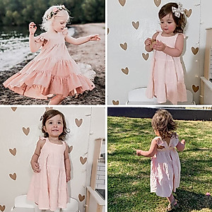 Curipeer Baby Girl Cotton Linen Dress with Smocking Casual Infant Dress Sleeveless Pink 3 Years