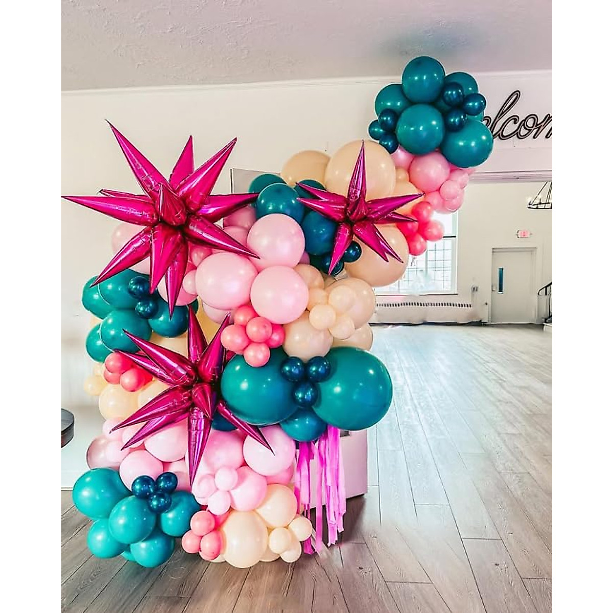 CYMYLAR 3pcs 26inch babe pink Star foil balloons.babe Explosion Star burst star balloon-Spike cone balloon for birthday party decorations,wedding,Bachelor party