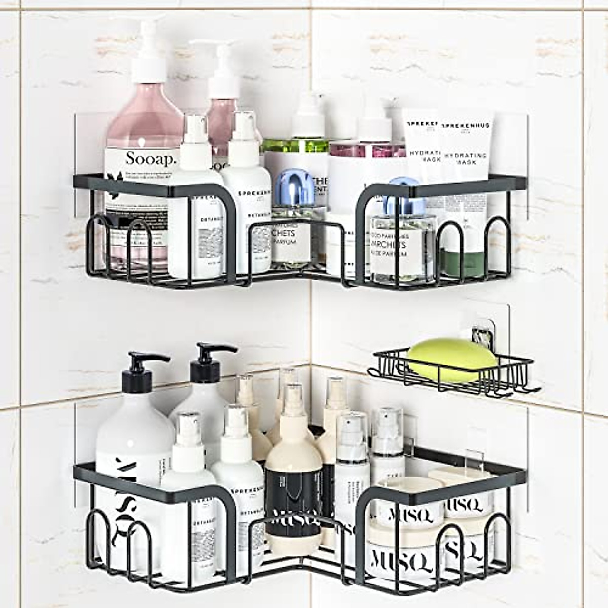 Estefanlo Shower Caddy 2 Pack Corner Shower Caddy, Soap Dish, Shower Organizer Adhesive Corner Shower Shelves Stainless Steel Shower Rack for Full 90 Degree Angle Wall Corner