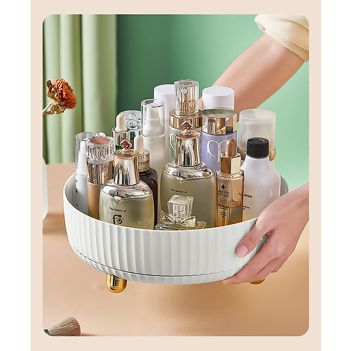 ICCGBHGO Makeup Organizer, 360 Degree Rotating Lazy Susan Perfume Lotion Cosmetic Skincare Organizer Storage Display Tray for Vanity Dresser Bathroom Countertop(White)