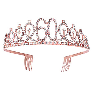 JunyRuny 60th Birthday Sash and Tiara Rose Gold 60th Birthday Decorations for Women Birthday Gifts for Women 60-Year-Old Happy 60 Birthday Party Favor Supplies