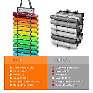 Vinyl Roll Storage with 2 Hooks, AngleKai Vinyl Organizer Storage Craft with 24 Compartments for Craft Vinyl Holder Wall Mount/Over Door Vinyl Storage Organizer Rack