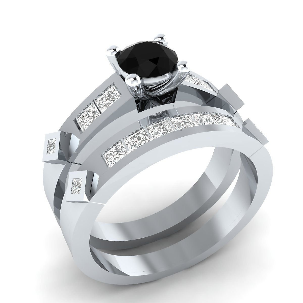 IdealJewel95 1.40 ct Black Spinel & White Sapphire Sterling Silver Bridal Ring Set Free Size For Women Wedding/Valentines / Engagement_4