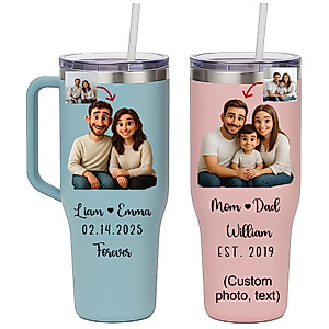 Custom Photo 3d Cartoon Tumbler 40 oz For Everyone, Upload Your Image, Customize Text Name Saying Est Year, Gift For Boyfriend Girlfriend Bestfriend Besties Family Mothers Fathers, Mom Dad Gifts 3