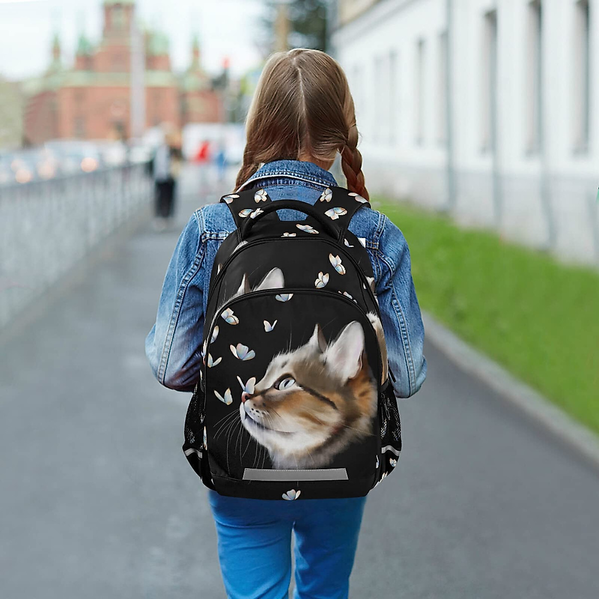 Cute Kitty Cat With Butterfly Backpacks Travel Laptop Daypack School Book Bag for Men Women Teens Kids