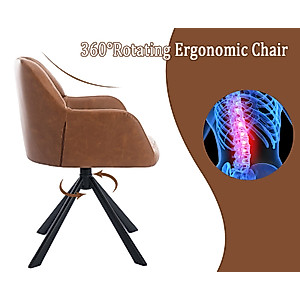 EALSON Comfy Leather Desk Chair Modern Computer Task Chair no Wheels Swivel Accent Chair with Mid Back Arm Chair for Living Room/Bedroom/Home Office, PU Brown