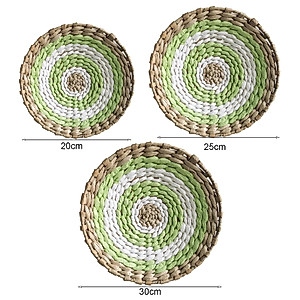 Walbest Woven Basket Hanging Wall Decor - Round Handmake Decorative Seagrass Boho Wall Art Baskets - Ethnic Art Style Natural Hanging Wicker Rattan Plates H 20cm