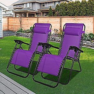 Geniqua Purple Zero Gravity Folding Recliner Yard Beach Lounger Patio Lounge Chaise 2PC Reclining Seat Outdoor Furniture