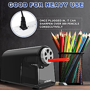 AFMAT Heavy Duty Electric Pencil Sharpener for Classroom, 6 Holes, Electric Pencil Sharpeners for Home, Pencil Sharpener Plug in for 6-11mm Pencils, Auto Stop, Super Fast, Save Pencils, Black