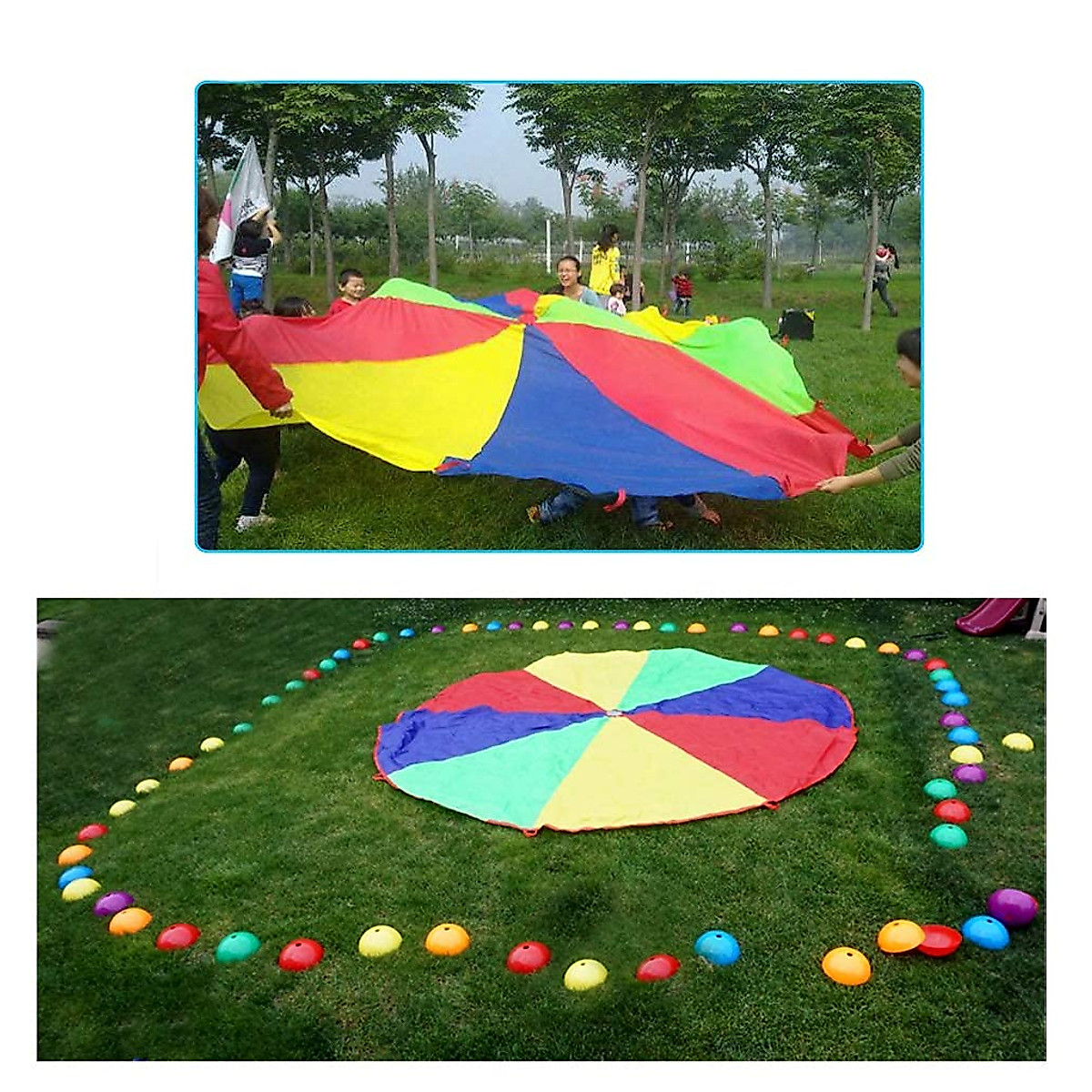 AMYESE 12ft Kids Team Game Rainbow Parachute, Outdoor Party Group Cooperative Games, Family Get-Together Entertainment