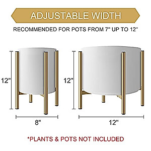Plant Stand, Metal Plant Stands for Indoor Plants Adjustable for 8 9 10 11 12 inches Pot, Planter Stand Mid Century Stable Stylish Corner Plant Stand for Outdoor, Gold 1Pack, Pot not Included