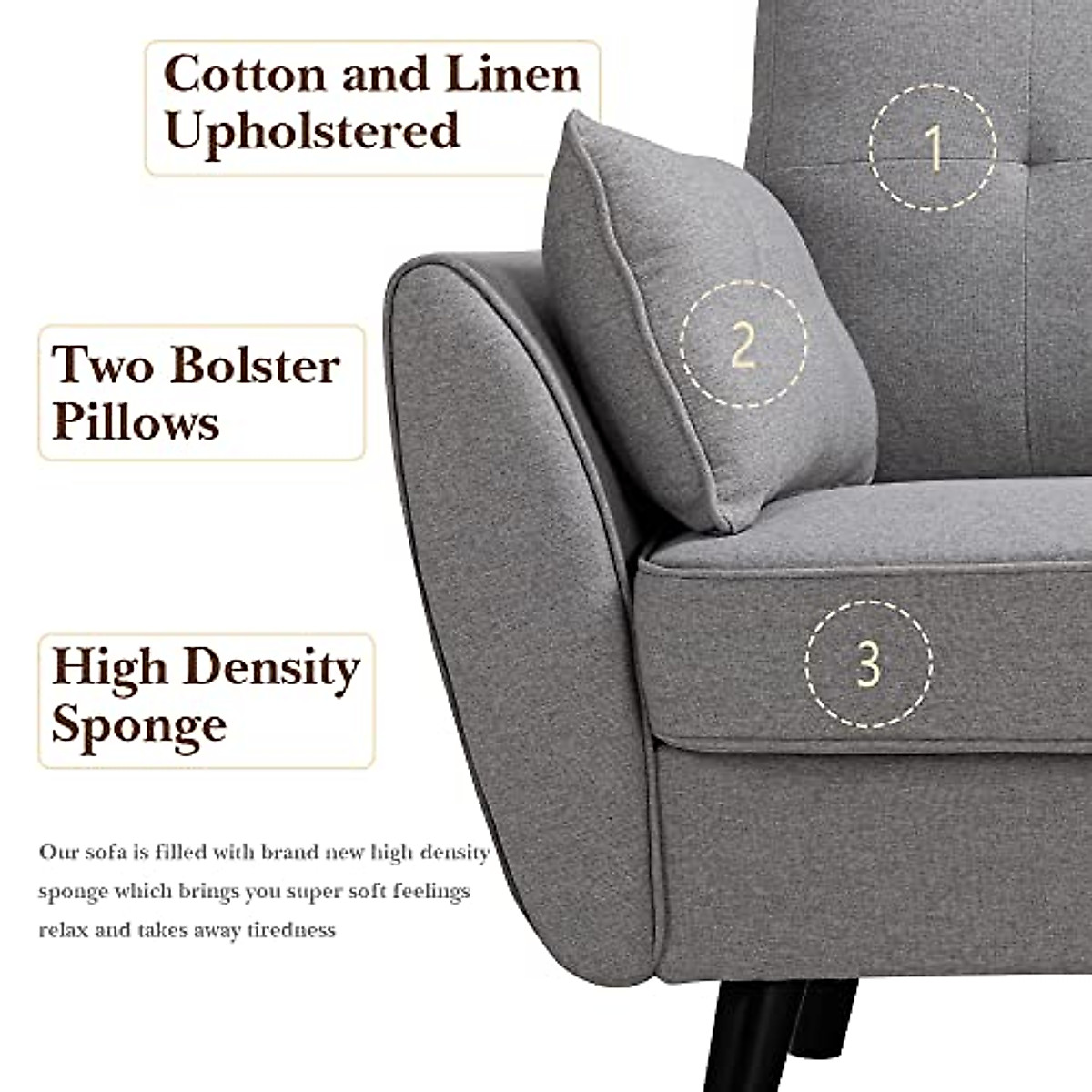 Shintenchi 79" Modern Fabric Loveseat Sofa Couch for Living Room Upholstered Large Size 2-Seat Low Back Deep Seat with 4 Pillows Furniture for Bedroom, Office Easy Assembly Light Grey