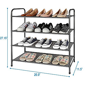 MAX Houser Shoe Rack Storage Organizer 4 Tier Free Standing Fabric Shoe Shelf Compact Shoe closet Organizer Stand Shoe Rack Shelf for 12-20 Pairs, for Entryway Closet Bedroom (Dark Grey)