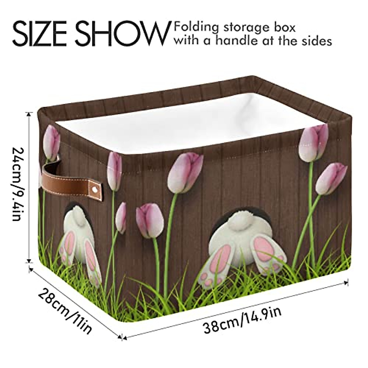 senya Easter Basket, Easter Bunny Pink Tulips Foldable Fabric Collapsible Storage Bins Organizer Bag for Storage Clothes