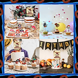 CAILESS Birthday Party Decorations - Pirates Birthday Party Decorations 103Pcs, Included Pirates Theme Banner Cake Toppers 12'' Latex Balloons Swirls Decor Pirates Foil Balloons for Pirates Party