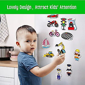 40 PCS Vehicle Magnets, Vehicles and Professions Fridge Magnets for Kids-Common Vehicles, Airplane, Boat & Occupations-Magnetic Transport Refrigerator Decors Educational Learning Toys for Toddlers