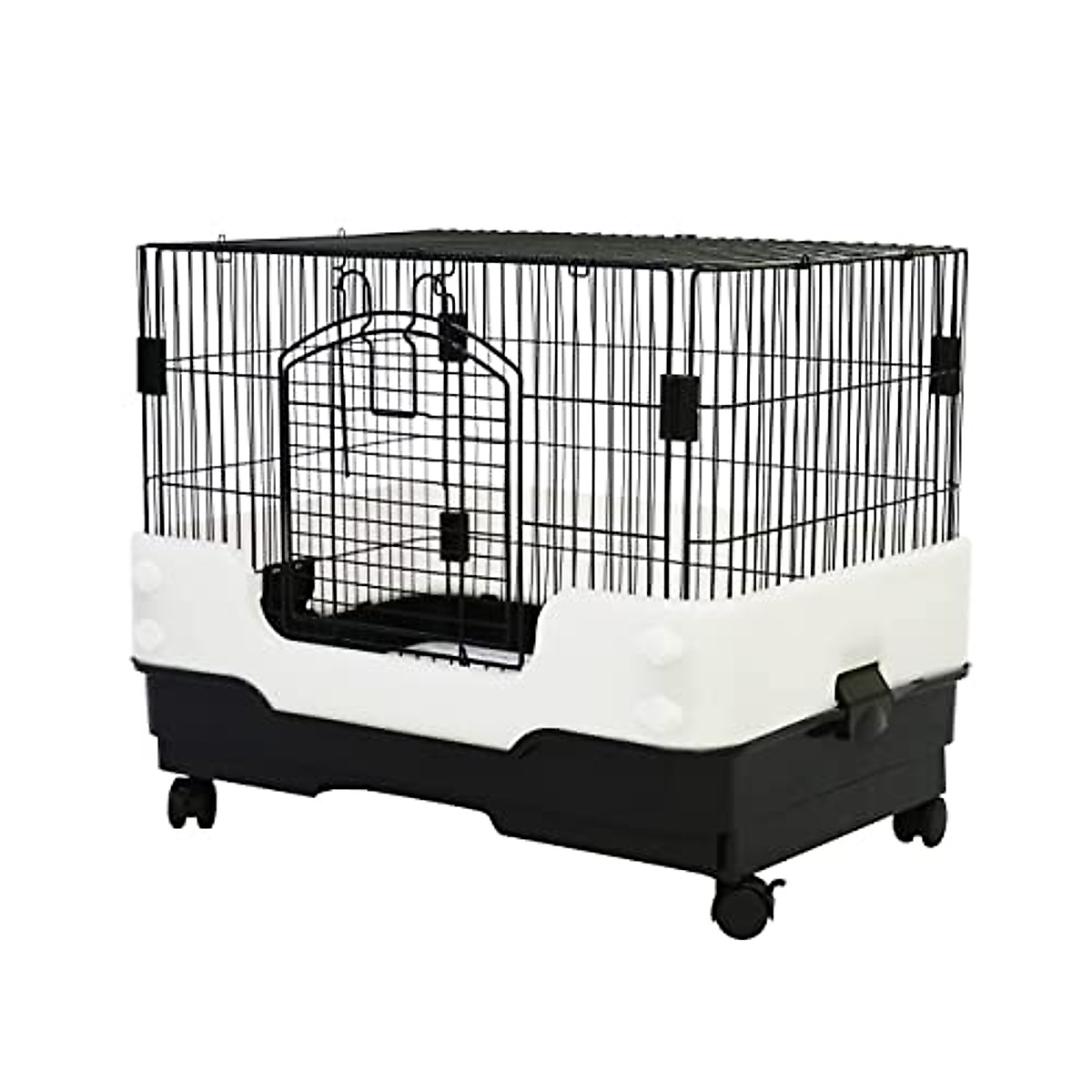 26" Rabbit Cage Carry with Pull Out Tray and Caster Size: L25 XW17 XH21 (Black)