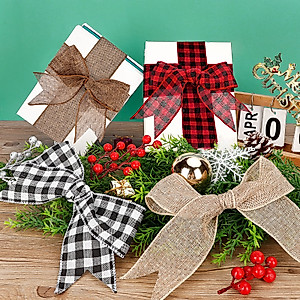 6 Rolls Wired Christmas Ribbon 30 Yards 2-1/2'' Wired Edge Burlap Ribbons for Christmas Thanksgiving DIY Gift Wrapping Wedding Floral Bows Crafts