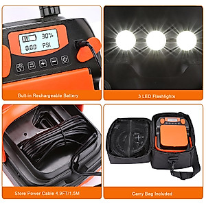 AGPTEK Electric Air Pump Digital 16PSI 12V Rechargeable SUP Electric Air Pump Compressor, Quick Air Inflator/Deflator, Portable Electric High Pressure Air Pump for Air Mattresses, Inflatable Boats