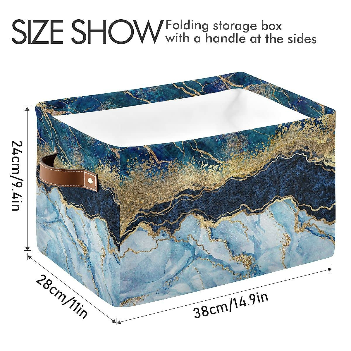 Blue Gold Marble Abstract Modern Square Storage Basket Storage Bins Canvas Storage Organizer Closet Shelf Organizer for Home Office, 1 Pc