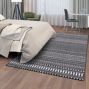 COZYLOOM Large Area Rug 9x12 Modern Geometric Floor Cover Non-Slip Washable Living Room Rug Boho Indoor Non-Shedding Area Rug Bedroom Home Office Kitchen Dining Room Throw Carpet Black