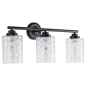 brfaixla Modern Matte Black Bathroom Vanity Lights Fixtures 24 Inch 3-Light Hammered Glass Industrial Sconces Wall Lamp Lighting for Bath Mirror Bedroom Makeup Desk Living Room Kitchen Porch Hotel