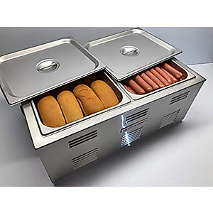 Portable Commercial Hot Dog Cooker and Bun Warmer Steamer for Food Truck and Trailer Concessions 2 Compartment