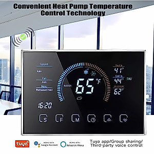 Creawonlas WiFi Thermostat for Home Heat Pump Suitable for Air and Ground Energy Heat Pumps, Programming Thermostat Voice Control Compatible with Alexa Google Home, C-Wire Adapter Included