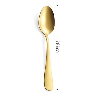 GoGeiLi Matte Gold Spoons Set, 7.8 Inch Stainless Steel Satin Finish Dinner Spoons, Gold Silverware Flatware Spoon Set of 6, Dishwasher Safe