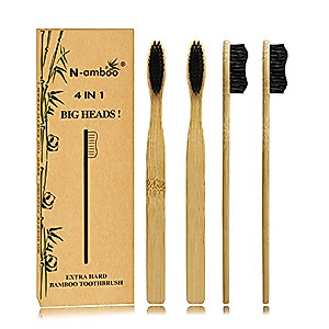 N-amboo Super Hard Toothbrush Bamboo Toothbrush Large Brush Head Manual Toothbrsuh Hard Bristles Pack of 4