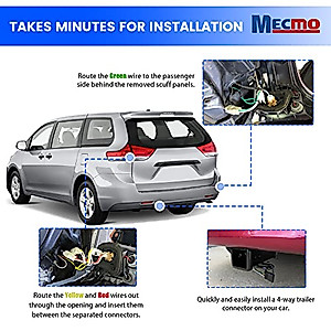 MECMO 4-Pin Trailer Wiring Harness for 2015-2020 Toyota Sienna Excluding SE, 56261 T-Connector for Sienna, Vehicle-Side 4-Pole Flat Trailer Hitch Wiring