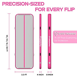 CHAMPIONPLUS 10ft 13ft 16ft 20ft Tumble Track Tumbling Mat Inflatable Gymnastics Air Mat 4/8 inches Thickness for Home Training Cheerleading Yoga with Electric Air Pump Pink 20'x3.3'x4''
