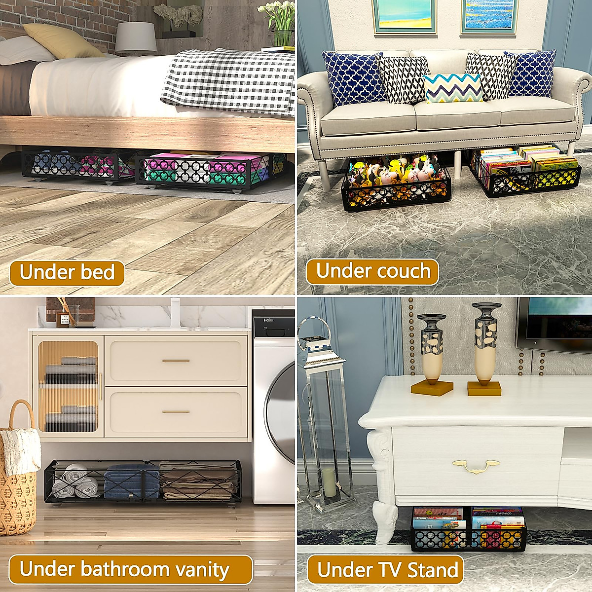 NADAMOO Under Bed Storage with Wheels, 2 Pack Rolling Under Bed Storage Containers，Foldable Metal Under the Bed Organizer Bins for Bedroom Clothes Shoes Blankets