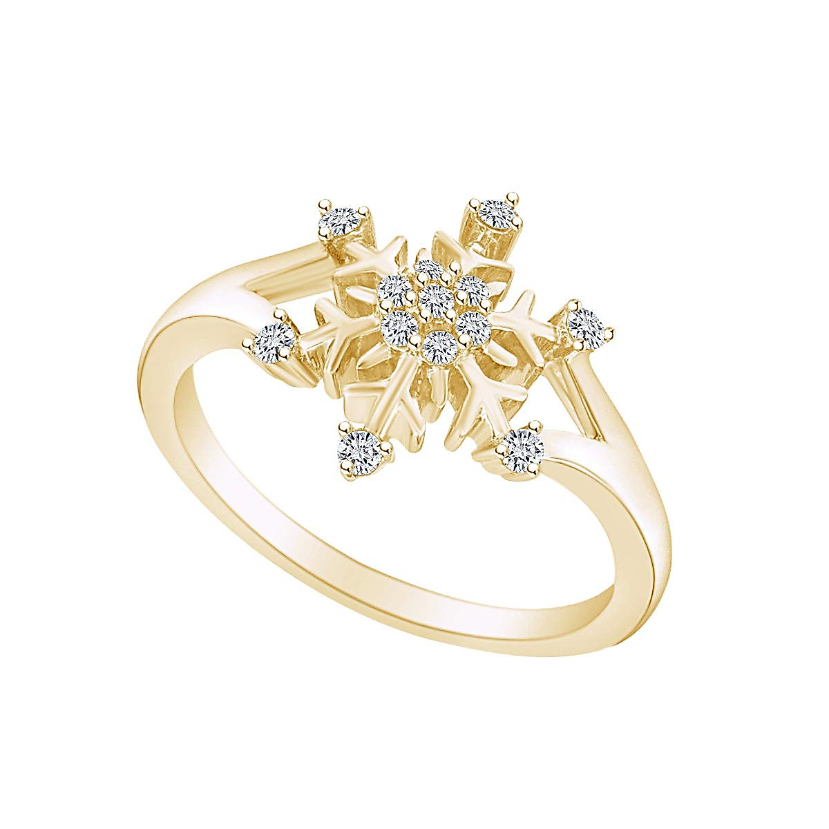 AFFY 1/6 Carat Round White Natural Diamond Snowflake Ring In 14k Yellow Gold Over Sterling Silver (I-J Color, I2-I3 Clarity, 0.16 Cttw) Ring Size-7.5