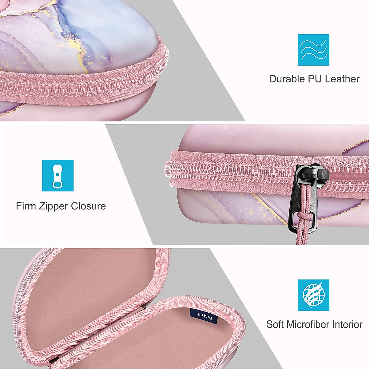 Fintie Sunglasses Case with Carabiner, Hard Shell Shockproof Sport Glasses Case Travel Zipper Eyeglasses Case, Glittering Marble