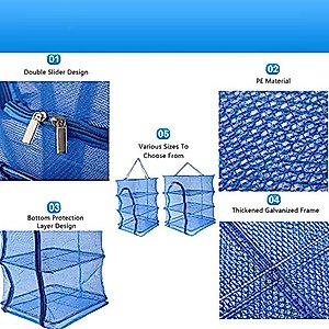 MAHDETP 2.2ft 3 Layer Non-Toxic Nylon Netting Foldable Drying Rack for Fish Vegetables Fruit Herb Practical Hanging Net Dry Cage（15.7 x15.7 x25.6inch）