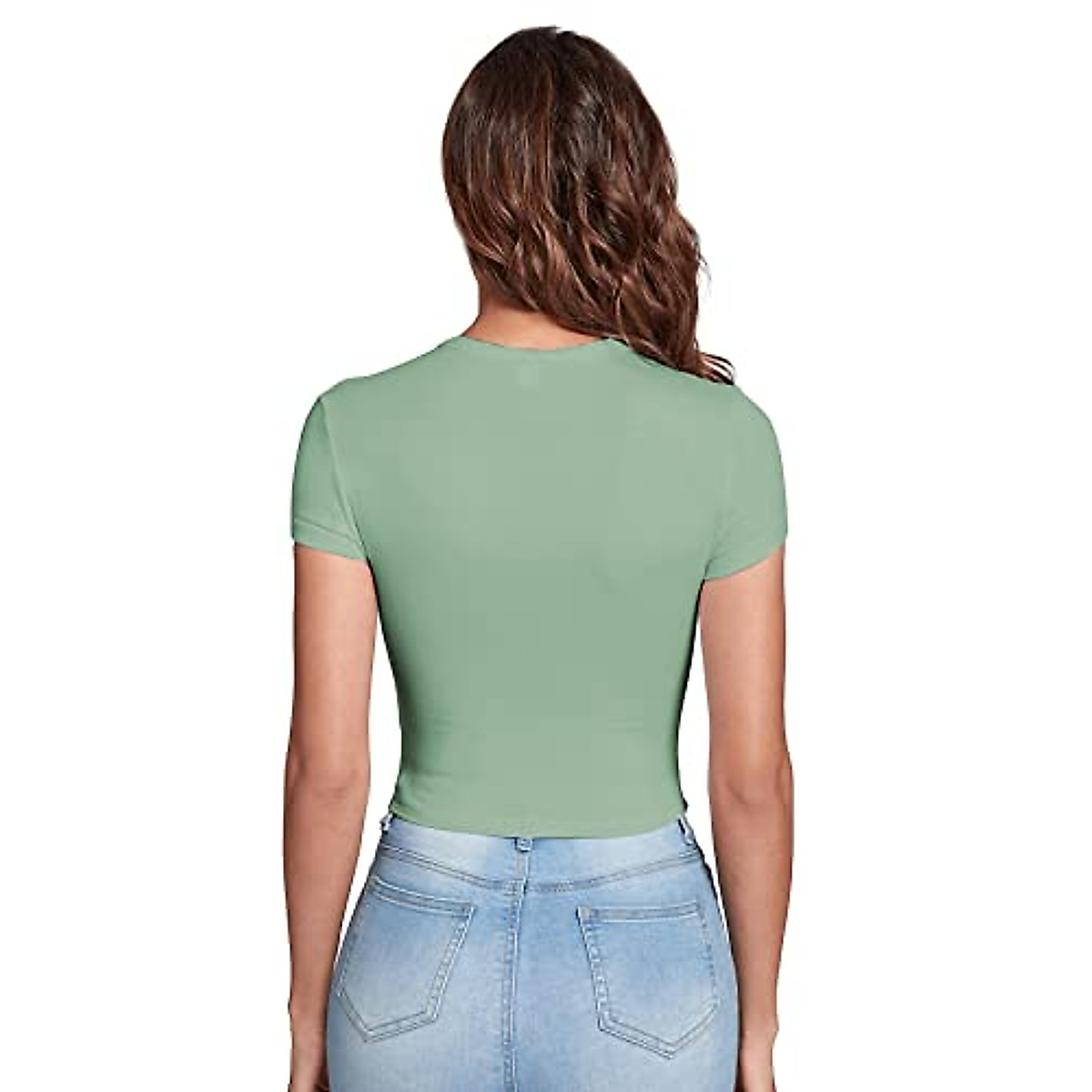 Verdusa Women's Casual Basic Cap Sleeve Slim Fitted Round Neck Crop Tee Top Mint Green M