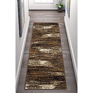 Modern Contemporary Rugs for Living Dining Room Abstract Soft Plush Area Rug Brown Mocha (2’ X 7’ Runner)