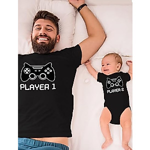 Tstars Gamer Dad and Baby Matching Outfits Gifts for New Dads Player 1 & Player 2 Funny Fathers Day Daddy and Me Outfits Dad Black Large/Baby Black Newborn (0-3M)
