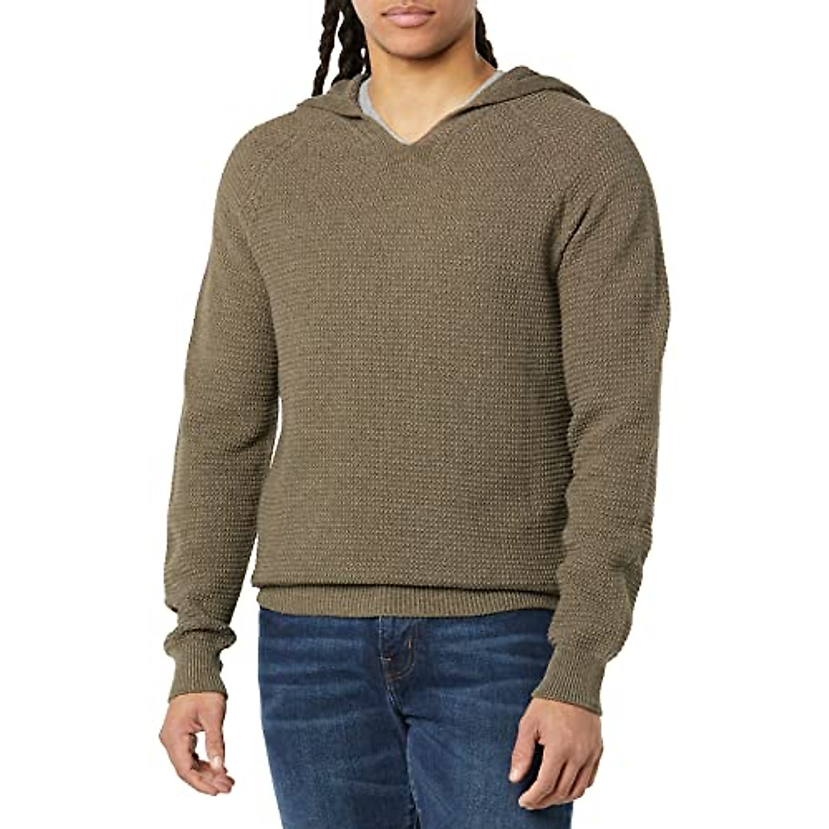 The Knitwear Lab Men's 3D Textured Hoodie Pullover Sweater Bark X-Large