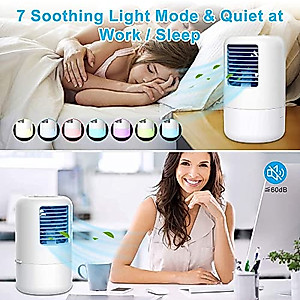 Qinmay Portable Air Conditioner Touch Screen with 7 Colors Night Light, 16.90oz (500ml) Water Tank Capacity, Personal Space Timed Air Cooler Humidifier Misting Fan for Office Room, White