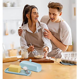 Nucookery Ceramic Butter Dish with Lid | Raised Legs and Non-Slip Strip Design | Porcelain Health | Dishwasher Safe, Lake Blue
