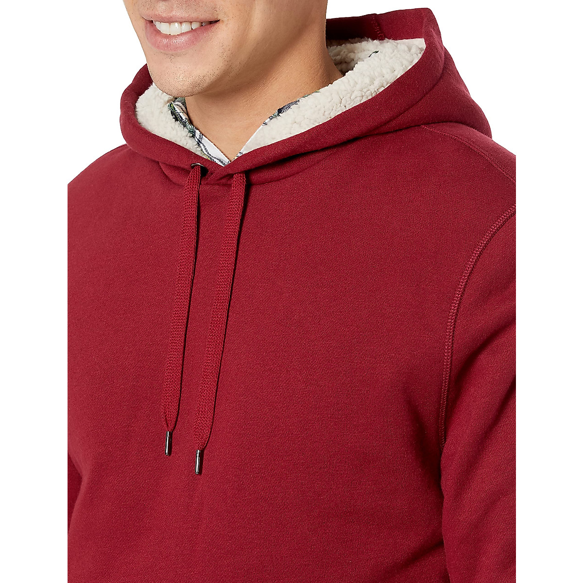 Amazon Essentials Men's Sherpa-Lined Pullover Hoodie, Red, Small