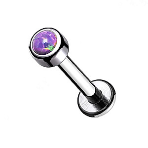 Pierced Owl 16GA G23 Implant Grade Titanium Bezel Set Round Synthetic Opal Internally Threaded Lip Cartilage Tragus Stud (Purple)
