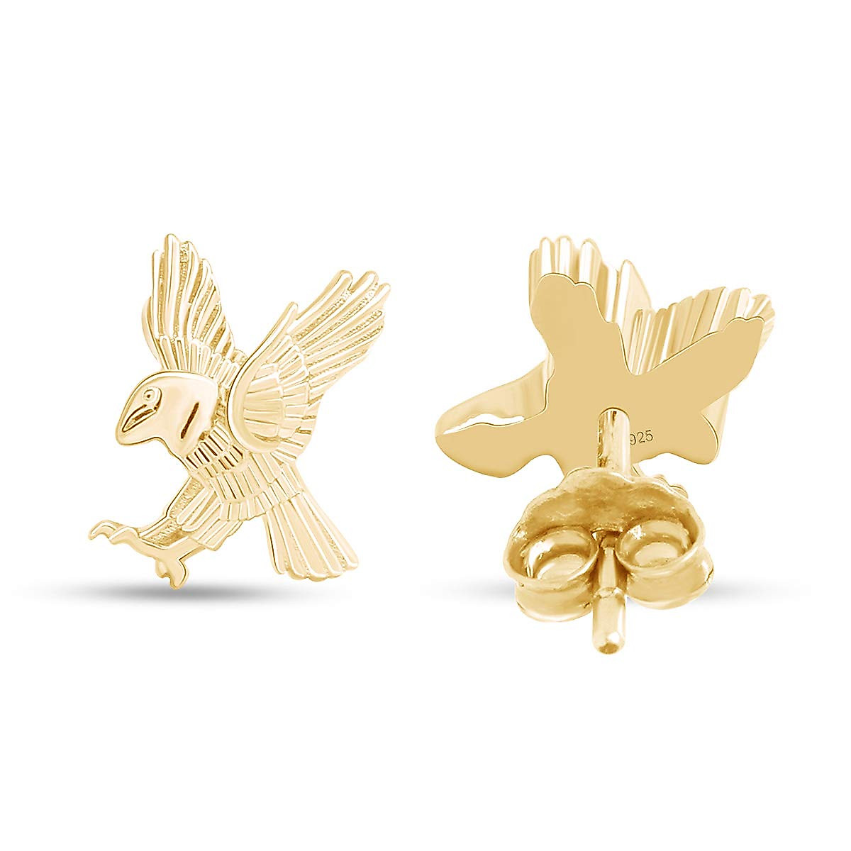 Eagle Stud Earrings In 14k Yellow Gold Over Sterling Silver