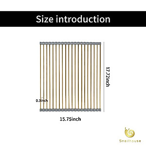 Snailhouse Roll Up Dish Drying Rack, Stainless Steel Dish Drainer Over The Sink with Anti-Slip Silicone for Kitchen Counter, Gold (17.8 x 15.7 in)